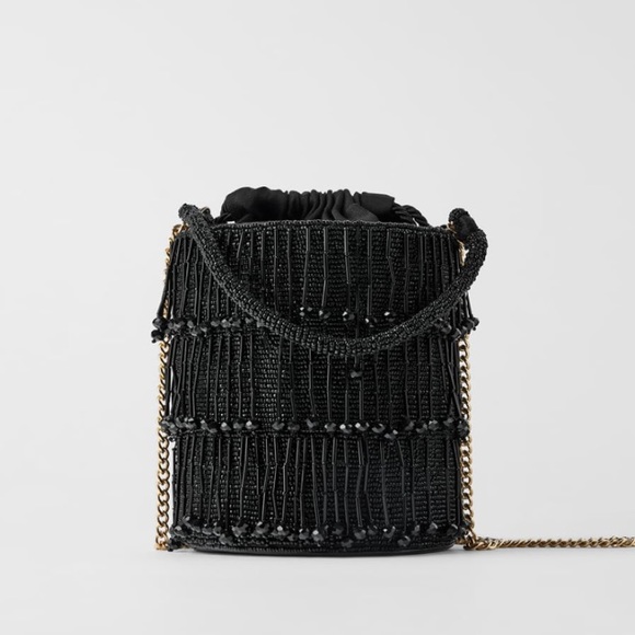 Zara | Bags | Zara Black Beaded Fringe Crossbody Bucket Bag | Poshmark